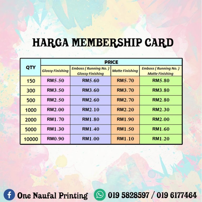 senarai harga – Your Printing Solution